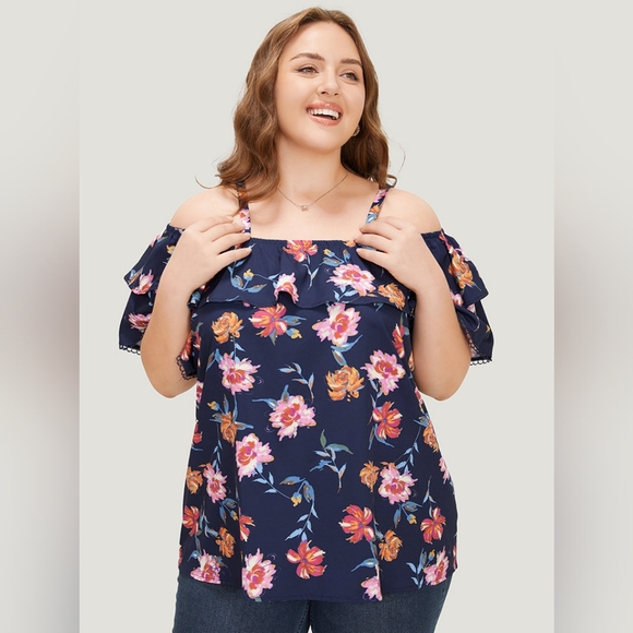 BloomChic | Tops | Bloomchic Womens Floral Printed Ruffle Tiered Cold ...